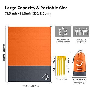 Sandproof Beach Blanket 79in x 83in Camping Mat Waterproof Picnic Blankets with Floating Waterproof Phone Pouch Washable Rug for Travel Hiking Music Grass BBQ Trips Lightweight Quick Drying Orange