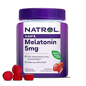 Natrol 5mg Melatonin Gummies, Sleep Support for Adults, Melatonin Supplements for Sleeping, 60 Strawberry-Flavored Gummies, 30 Day Supply