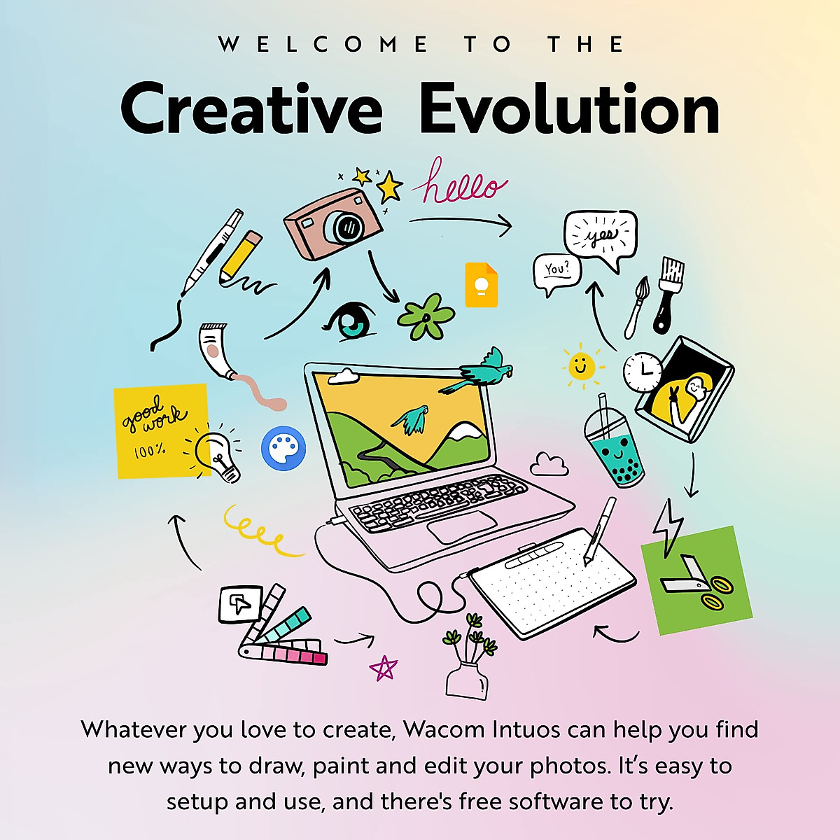 Wacom Intuos Medium Bluetooth Graphics Drawing Tablet, Portable for Teachers, Students and Creators, 4 Customizable ExpressKeys, Compatible with Chromebook Mac OS Android and Windows - Black