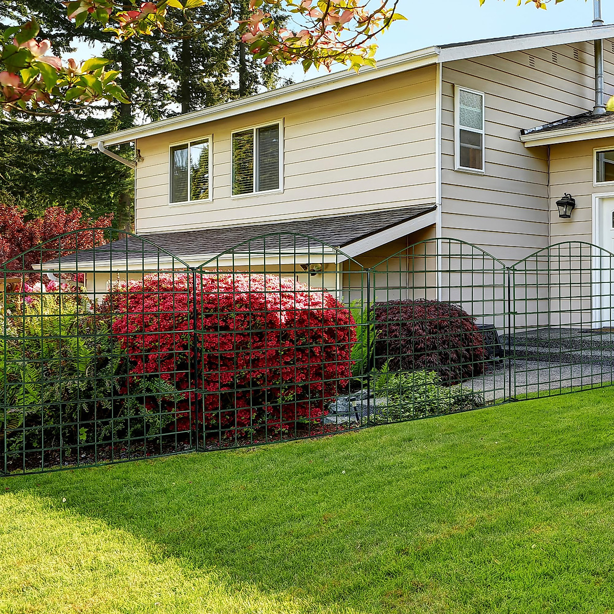 Thealyn Garden Fence 5 Panels 12.1ft (L) x 28in (H) Outdoor Rustproof Metal Dog Pet Fence Animal Barrier, Garden Fencing Panel Border for Yard Patio Flower Bed, Green