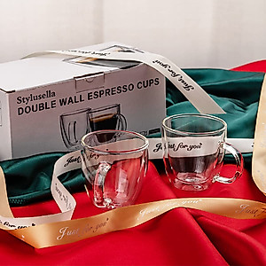 Stylusella Double Wall Glass Coffee Mugs 5oz / 150ml, Coffee Mug set of 2, Espresso Cups for Coffee Lovers, Tazas de cafe bonitas