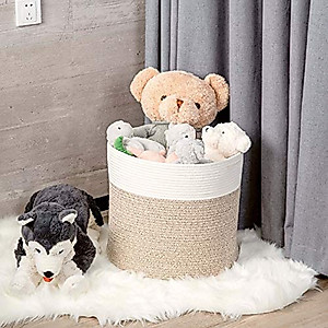 MINTWOOD Design Large 17 x 15 Inches Decorative Cotton Rope Basket, Blanket Basket Living Room, Laundry Basket, Woven Basket, Toy Storage Baskets Bin, Round Large Basket for Pillows, Throws, Towels