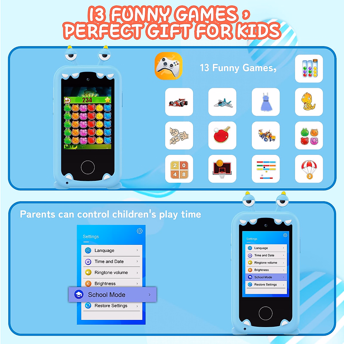 Diswoe Kids Smart Phone for Boys and Girls Dinosaur Toys 3 4 5 6 7 8 9 Years Old Touchscreen Cell Phone with 8GB SD Card and Multi APPs for Learning, Christmas Birthday Gifts for Kids Age 6-8