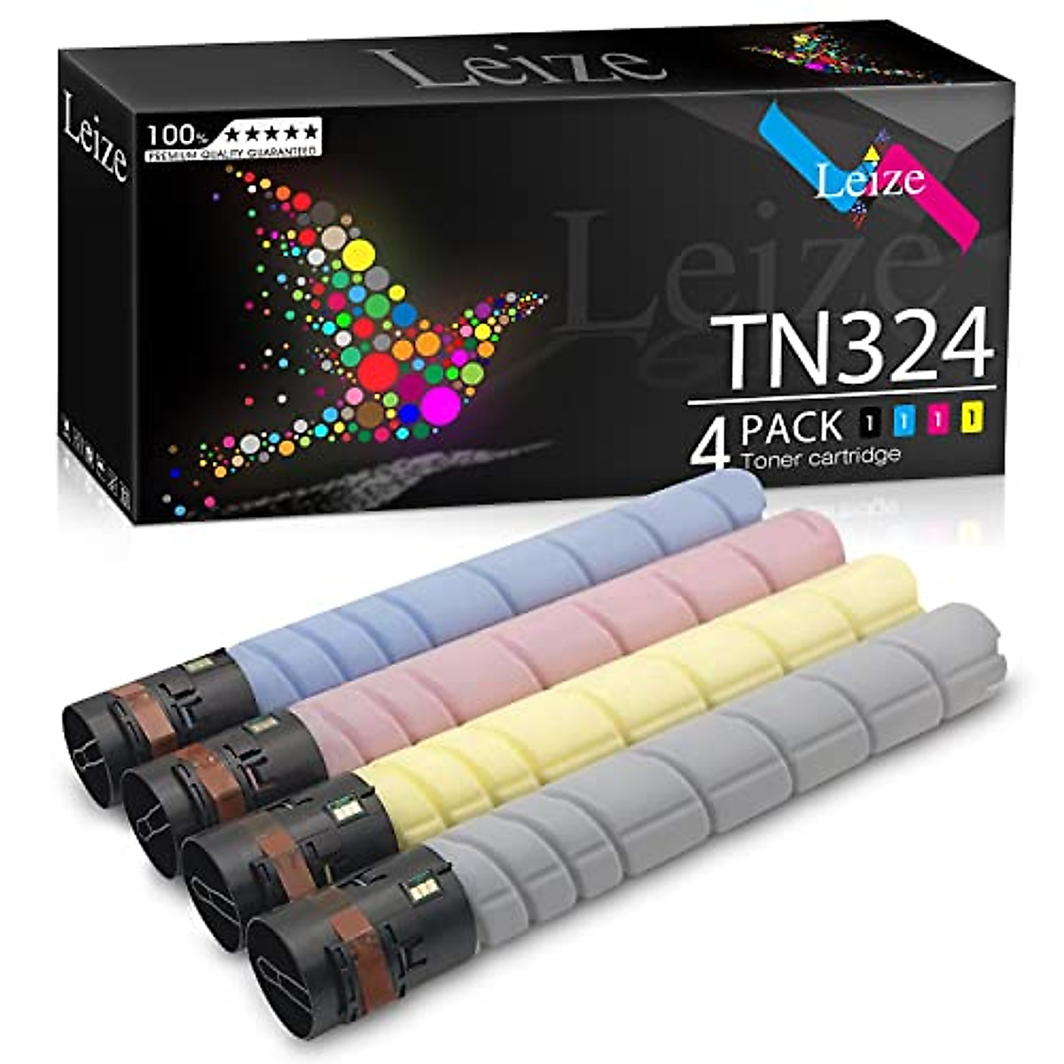 Leize Compatible TN324 Toner Cartridge Replacement for Konica Minolta TN324 TN-324 for Bizhub C258 C308 C368 Printer TN324K TN324C TN324M TN324Y - Black 28,000 & Color 26,000 Pages [KCMY 4-Pack]