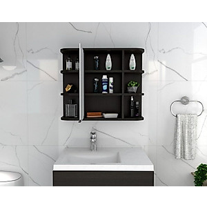 Medicine Cabinet Milano,Six External Shelves Mirror, Bathroom - Black