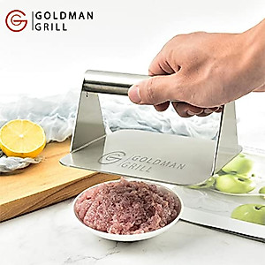 GOLDMAN GRILL Burger Press - Square 5.5inch Stainless Steel Burger Smasher- Perfect Griddle Accessories for Flat Top Grill and Skillet-Nonstick Meat Patty Smasher-Dishwasher Safe