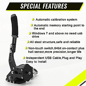 RASTP 64Bit PC USB Handbrake for SIM Racing Games Logitech G27 G25 G29 T500 T300 FANATECOSW LFS DIRT RALLY.2,Black,Without Clamp