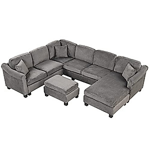 Oversized Modular Sofa Reversible Sectional Couch U Shaped Sofá with Movable Ottoman and Right Side Chaise Lounge,Velvet Upholstery 8 Seat Couches for Living Room Apartment Office Spacious Space