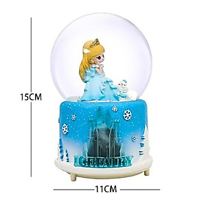 Snow Globe for Girls,80MM Music Box with LED Lights&Automatic Snowfall,Princess Toys Gifts for Kids Women Birthday Christmas Valentine,Decorations for Living Room Bedroom Coutertop(Sit Pose)