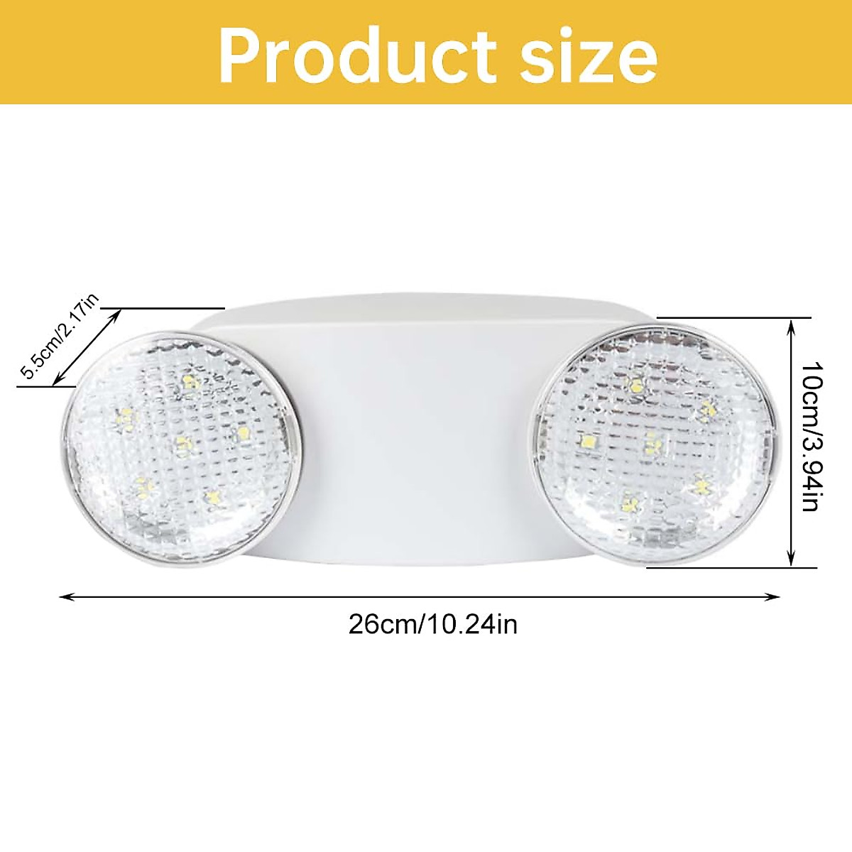 YBENWL LED Emergency Light, Two Head Adjustable Commercial Emergency Lights Hardwired Exit Lighting Fixtures, 200lm Plug in LED Bulb for Business Home Emergency
