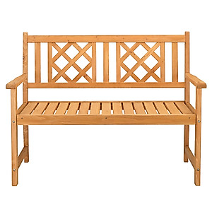 Outvita Wooden Garden Bench, Outdoor Wood Patio Bench, Rustic Two Person Loveseat Chair w/Armrest for Porch Poolside Park Backyard Balcony, Capacity 605Lbs, Grid Backrest