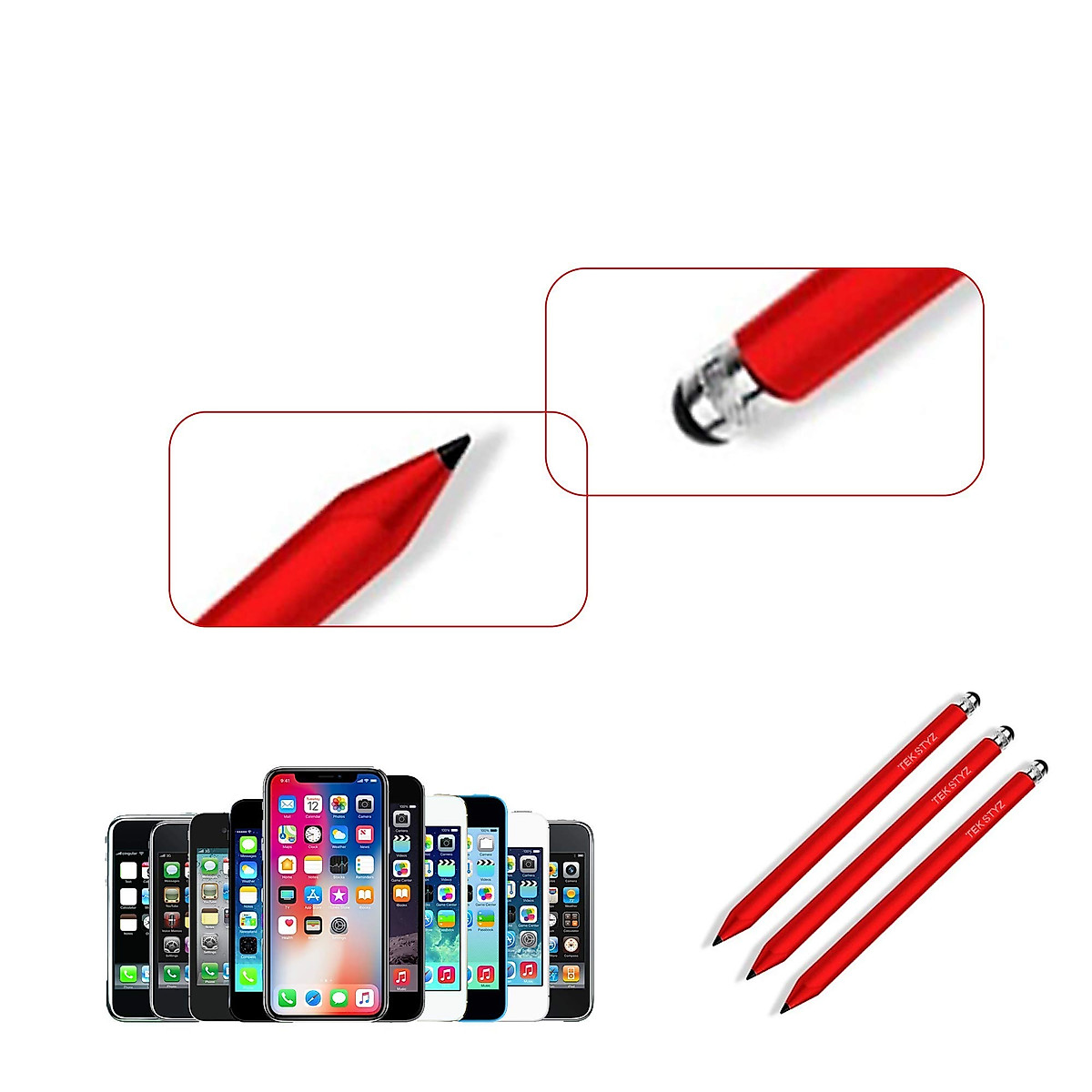 Tek Styz Pro Stylus Capacitive Pen Upgraded Works for Plantronics BackBeat FIT 2100 with Custom High Precision Touch Full Size 3 Pack! (RED)