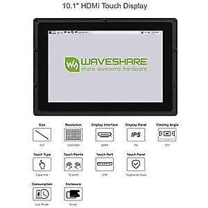 Waveshare 10.1 inch Capacitive Touch Screen LCD IPS Screen 1280x800 Hardware Resolution Supports Multi Mini-PCs and Multi Systems