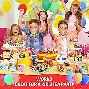 7 Pcs Cupcake Stands Dessert Plates Set 4 Pcs 3 Tire Round Cupcake Stands Cake Fruit Display Tower and 3 Pcs Plastic Rectangle Dessert Trays Candy Server for Wedding Birthday Baby Shower Tea Party