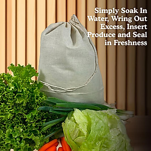 Regency Wraps Salad Saver, Reusable Drawstring Produce Bag for Storing Lettuce, Veggies and Fruit in the Refrigerator to keep fresh longer, 100% Cotton Kitchen Essential, 10 x 17 ", Natural