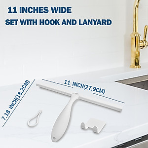 ROLIZOE Shower Squeegee for Glass Doors, 11 Inch Ergonomics Anti-rust Silicone Squeegee with Stainless Steel Frame for Shower Glass Door, Mirrors, Tiles and Windows Cleaning, White