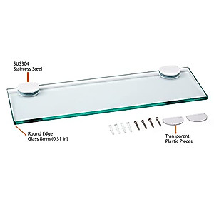 APROTOSS 16 inch Glass Shelf for Bathroom with Heavy Duty Brackets White , Glass Floating Shelf Brackets-Stainless Steel Die Metal - Cast Accessories , Wall Mounted Clear Glass Bathroom Shelf