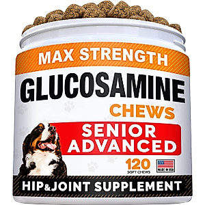 Senior Advanced Glucosamine Chondroitin Joint Supplement for Dogs - Hip & Joint Pain Relief Pills - Large & Small Breed - Hip Joint Chews Canine Joint Health - Chews Older Dogs - Bacon Flavor-120Ct