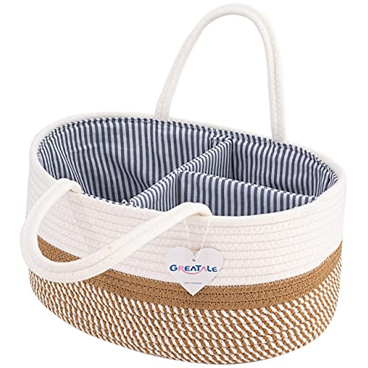 GREATALE Baby Diaper Caddy Organizer - Portable Rope Nursery Storage Bin for Changing Table & Car - Diaper Storage Basket with Removable Divider (Brown)