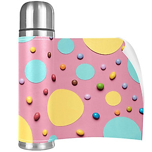 Yellow Circular Frames with Colorful Candies Vacuum Insulated Water Bottle Stainless Steel Thermos Flask Travel Mug Coffee Cup Double Walled 17 OZ