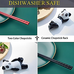 Chopsticks Reusable Panda Gifts With Cute Chopstick Rest & Chopsticks Dishwasher Safe Anniversary Gift for Couple (2PC Red-Black)