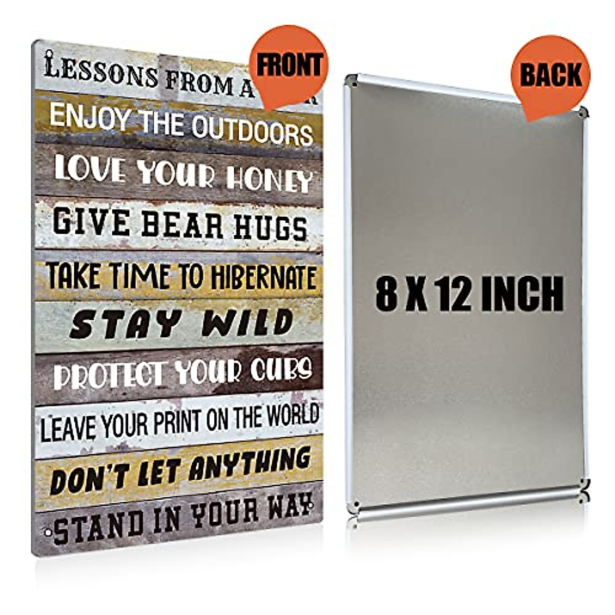 BEASTZHENG Funny Lesson from a Bear Metal Tin Sign Wall Art Decor Rustic Bear Advice Sign for Home Country Decor Gifts