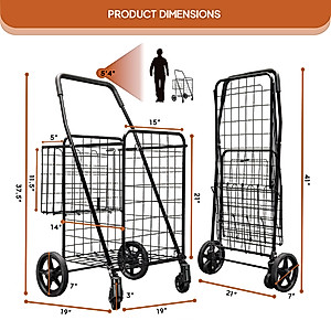 MOD Complete Folding Shopping Cart with 360-Degree Swivel Wheels (Black, Double Basket)