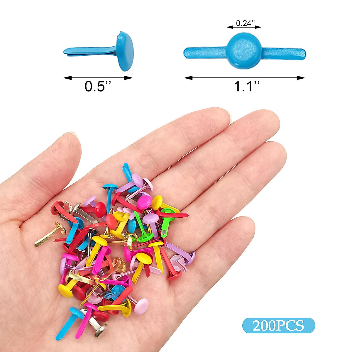 Quacc 200pcs Multicolor Split Pins Round Scrapbooking Brads Split Pins Paper Fasteners Brads for Craft Art Crafting School Project Decorative Scrapbooking DIY Supplies (0.24 x 0.5Inch)