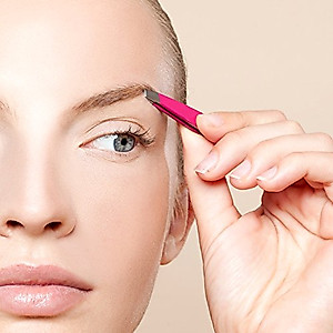 BEST SLANT TWEEZERS PINK Set Includes CASE and Ebook - Precision Eyebrows Tweezer - Stainless Steel - For Beautiful Eyebrows!