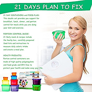 BHYTAKI Portion Control Containers, Double Set (14 Pieces) 21 Day Fix Container and Food Plan, 21 Day Food Portion Containers for Weight Loss with Tally Chart and Food Plan