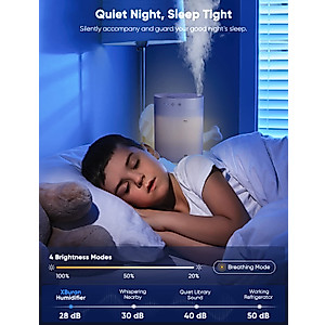 Xburan Cool Mist Humidifiers for Bedroom, 3.5L Top-Fill Air Humidifier & Essential Oil Diffuser with Ambient Light, 3 Mist Levels, Quiet Operation, 32-Hour Duration, Humidifiers for Large Room Baby Plants,White