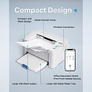 Pantum Laser Printer Black and White,Wireless Computer Printer Home Use,Small Compact Design, Monochrome P2502W Print Up to 23PPM (White), 13.27inW X 8.66inD X 7.01inH