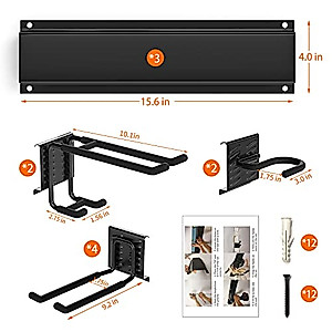 Garage Tool Organizer Wall Mount 11 PCS, Yard Garden Tool Organizer, Adjustable Garage Organizers with 8 Heavy Duty Hooks, Max Load 500lbs Garage Storage for Garden Tools, Shovels, Trimmers, Hoses