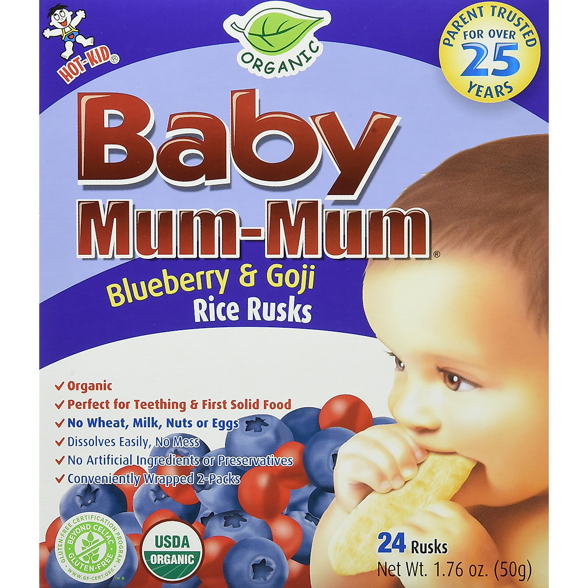Hot-Kid Baby Mum-Mum Rice Rusks, Blueberry & Goji, 1.76 Ounce