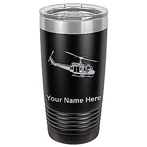 LaserGram 20oz Vacuum Insulated Tumbler Mug, Military Helicopter 2, Personalized Engraving Included (Black)