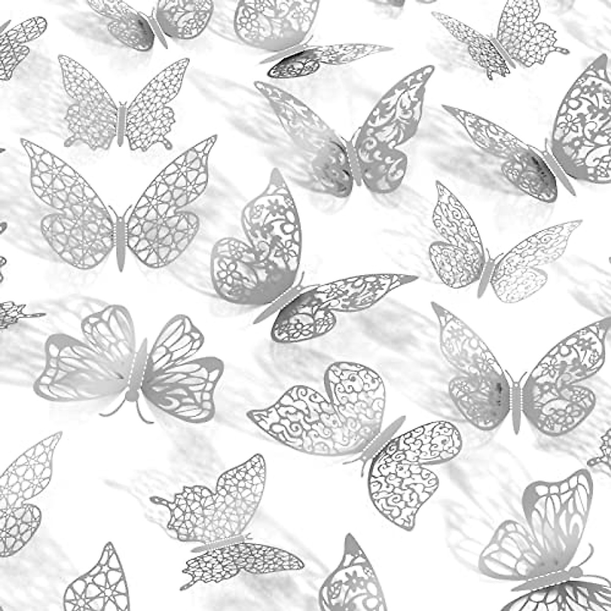 3D Butterfly Wall Decor - 72 PCS 3 Sizes 6 Styles Silver Butterfly Decorations - Butterfly Birthday Decorations Butterfly Party Decorations/Butterfly Cake Decorations/Butterfly Stickers for Birthday Kids Bedroom Nursery Wedding