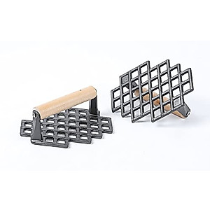 HAWOK Cast Iron Pre-Seasoned Grill Press with Wood Handle set of 2…