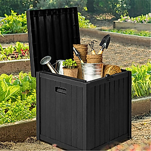 SUNCROWN 51 Gallon Square Deck Storage Box Resin Outdoor Storage Container with Handles for Patio Garden Yard, Black