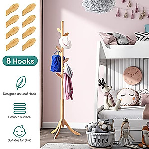 viewcare Coat Rack Free Standing, Adjustable Coat Tree with 8 Hooks, Bamboo Coat Stand for Entryway, Hallway, Corner, Bedroom & Office, Sturdy Coat Rack for Coats, Hats, Scarves, and Handbags