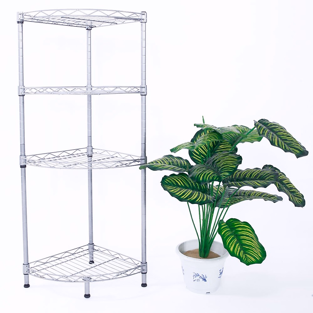 Kcelarec 4 Tier Corner Storage Shelves, Wire Shelving Unit, Metal Shelf, Steel Storage Rack 11.8" L x 11.8" W x 35.4" H for Laundry Bathroom Kitchen Pantry Closet