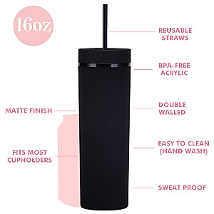 Personalized Letter M Skinny Tumbler.16oz Matte Initial Skinny Tumblers with Lids and Straws.Personalized Custom Slim tumblers Cups Gifts.Novelty Birthday Christmas Gifts for Men Women.