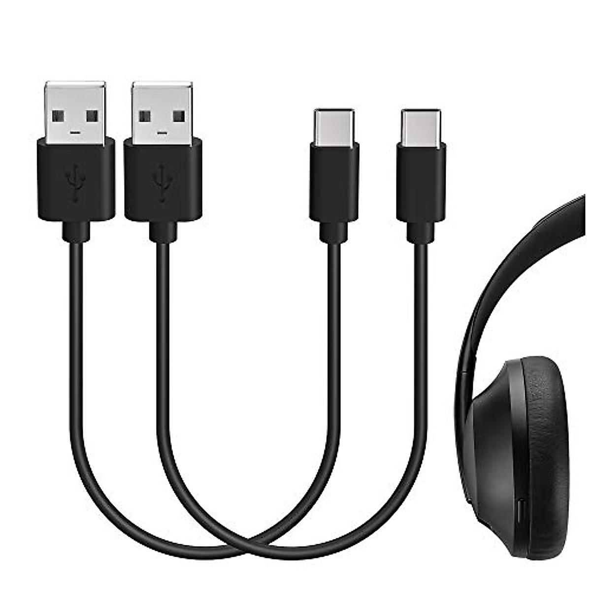 GEEKRIA USB Headphones Short Charger Cable Compatible with Bose Quietcomfort Ultra TWS QC Ultra QCSE QC45 EarbudsII Charger, USB to USB-C Replacement Power Charging Cord (1ft / 30cm 2Pack)