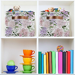 xigua Beautiful Lilacs Pattern Foldable Storage Bin, Collapsible Sturdy Fabric Storage Basket Cube W/Handles, Storage Box for Organizing Toys Nursery Shelf Closet Bedroom Office 1PCS