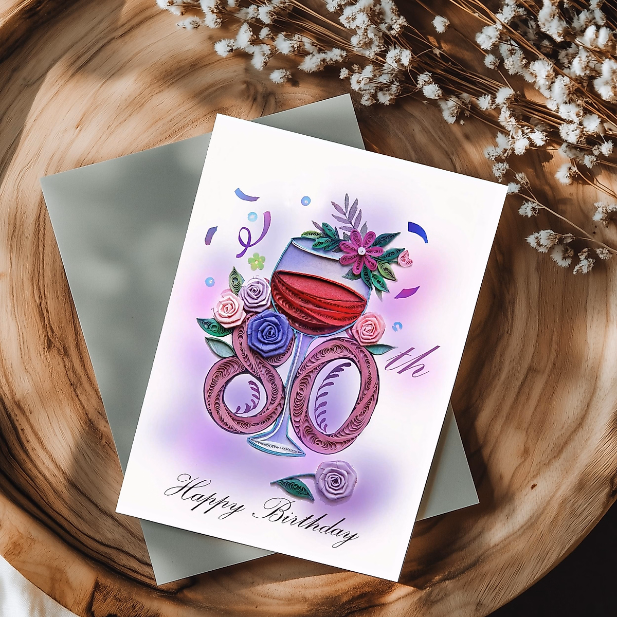 TUMYBee 80th Birthday Card, Happy Birthday 80 Years Old Card, Eighty Year Birthday Decorations, Birthday Card for Men,Women, Grandma Grandpa Handmade Quilled Quilling Card (80th Birthday)