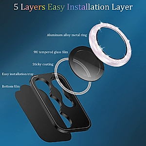 Kanosan Compatible for Samsung Galaxy S23 Ultra Camera Lens Protector, Aluminium Alloy Ring 9H Tempered Glass Decorative Accessories Camera Cover for Galaxy S23 Ultra Glitter Pink