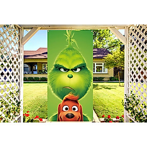 Nepnuser Grinchmas Door Cover Christmas Green Elf Decoration Winter Holiday Party Backdrop Door Hanging Banner
