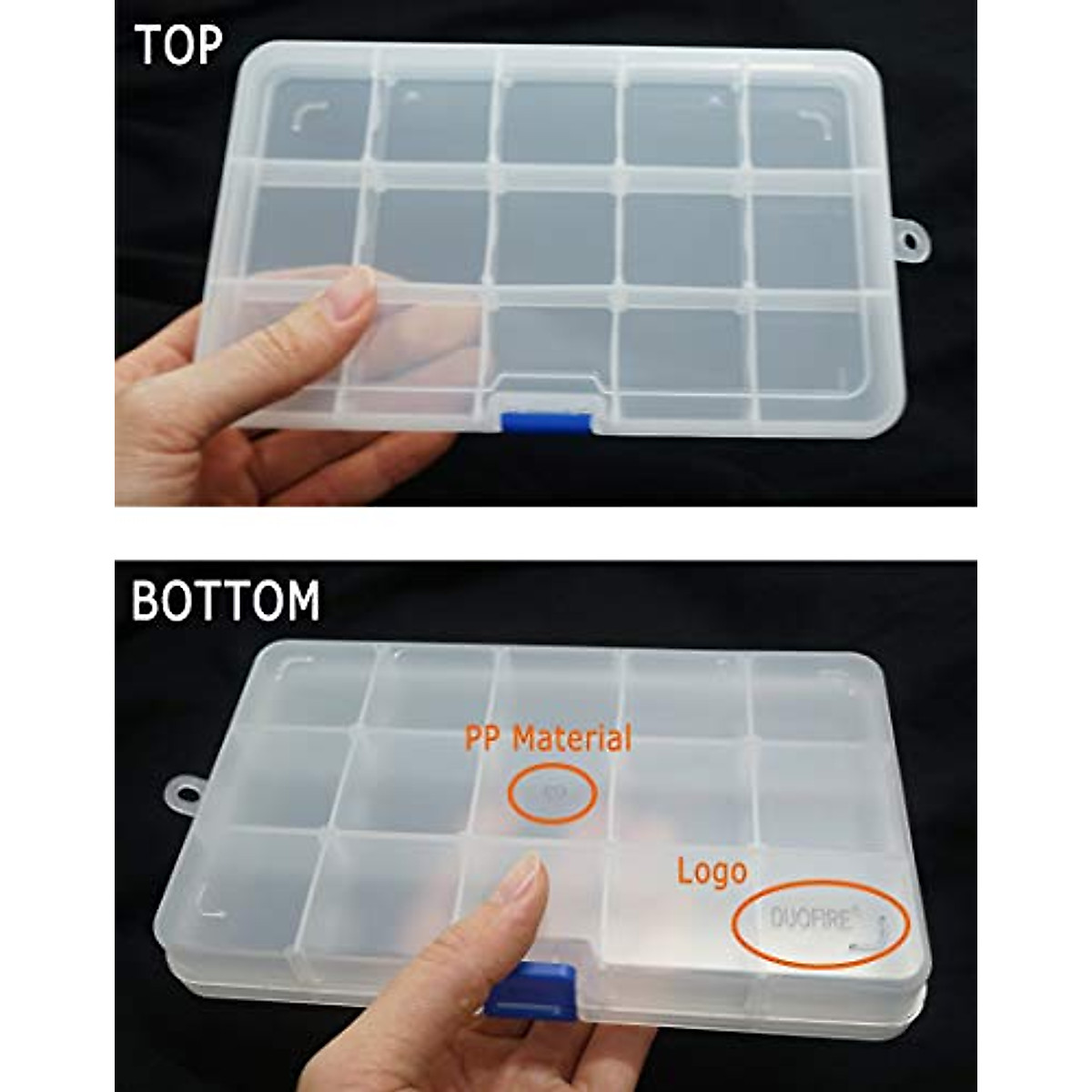 DUOFIRE Plastic Organizer Container Storage Box Adjustable Divider Removable Grid Compartment for Jewelry Beads Earring Container Tool Fishing Hook Small Accessories（15 grids，White x 4）