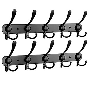NearMoon Coat Rack Wall Mounted-2 Pack, Heavy Duty Bath Towel Hooks Stainless Steel Robe Hooks Holder, Metal Coat Hook for Towel Coat Hat Key Bathroom Bedroom Hotel Entryway (5 Hooks, Matte Black)