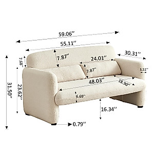 VASOENY 59.06'' Loveseat Sofa, 2 Seater Sherpa Lamb Fabric Love Seat Couch, Comfy Upholstered Modern Leisure Loveseat Couches with 2 Waist Pillow for Bedroom, Office, Living Room