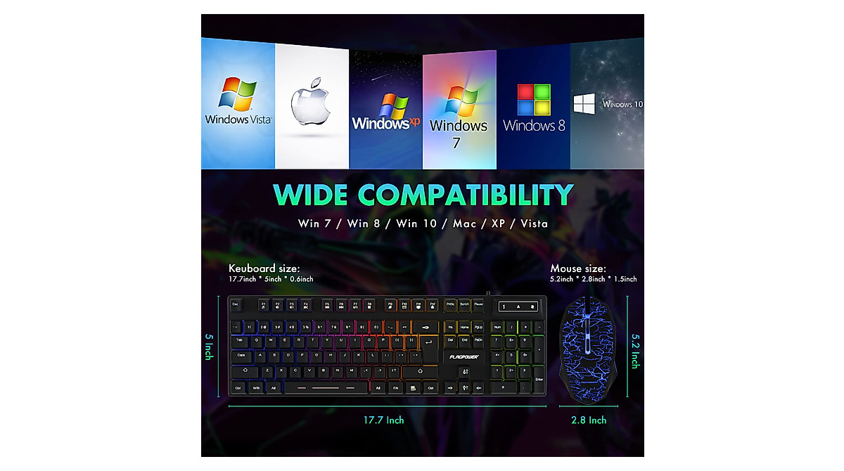 FLAGPOWER RGB Gaming Keyboard & Breathing Mouse Combo | 4 Colors Backlit